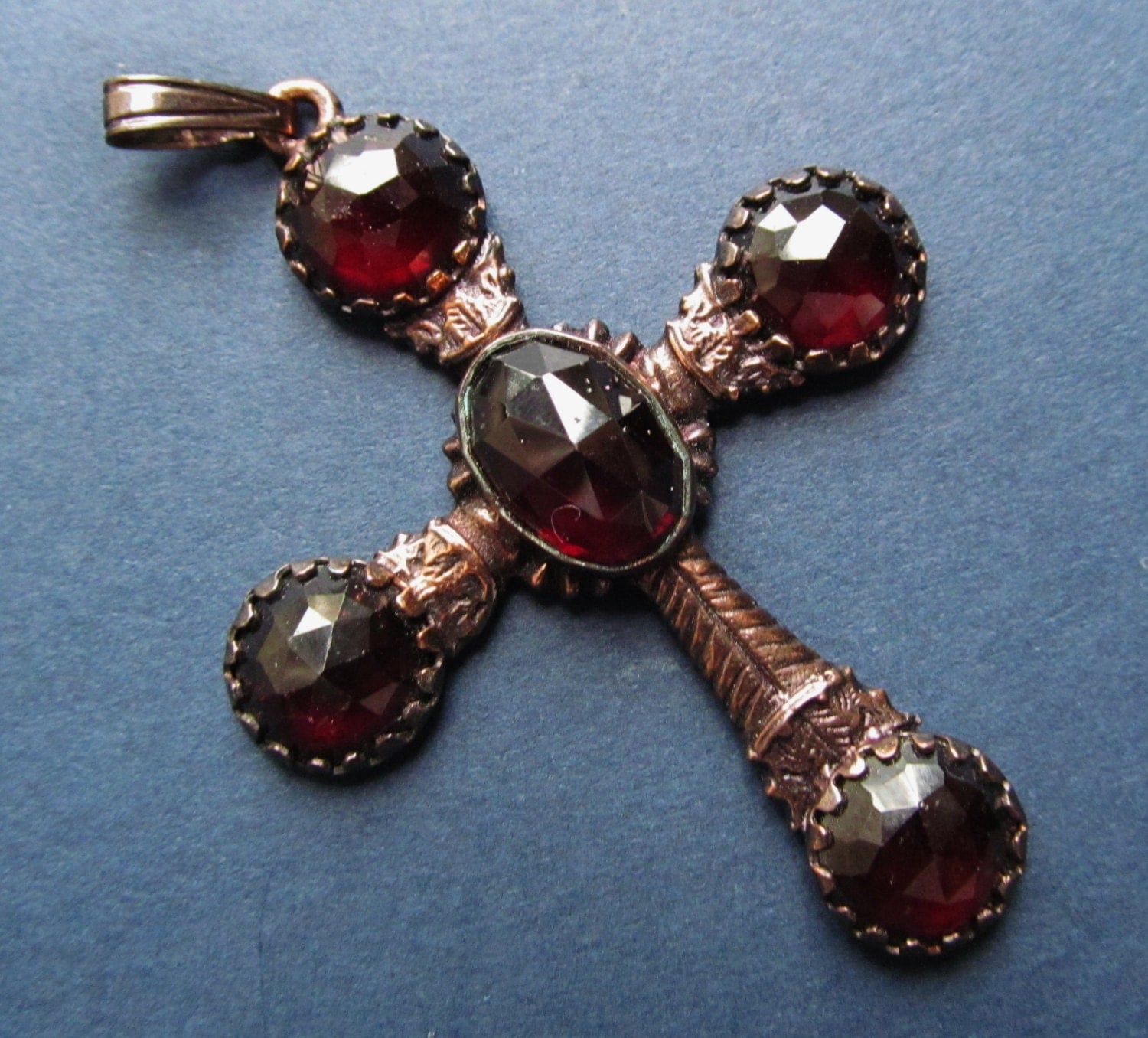 Vintage Sterling Silver Cross Pendant with Garnet Catholic