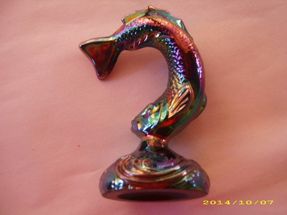 Vintage Fenton Carnival Glass Fish Paperweight-Signed