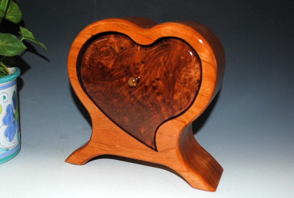 Handmade Wooden Heart Shaped Box – Redwood Burl on Cherry- Small Wood ...