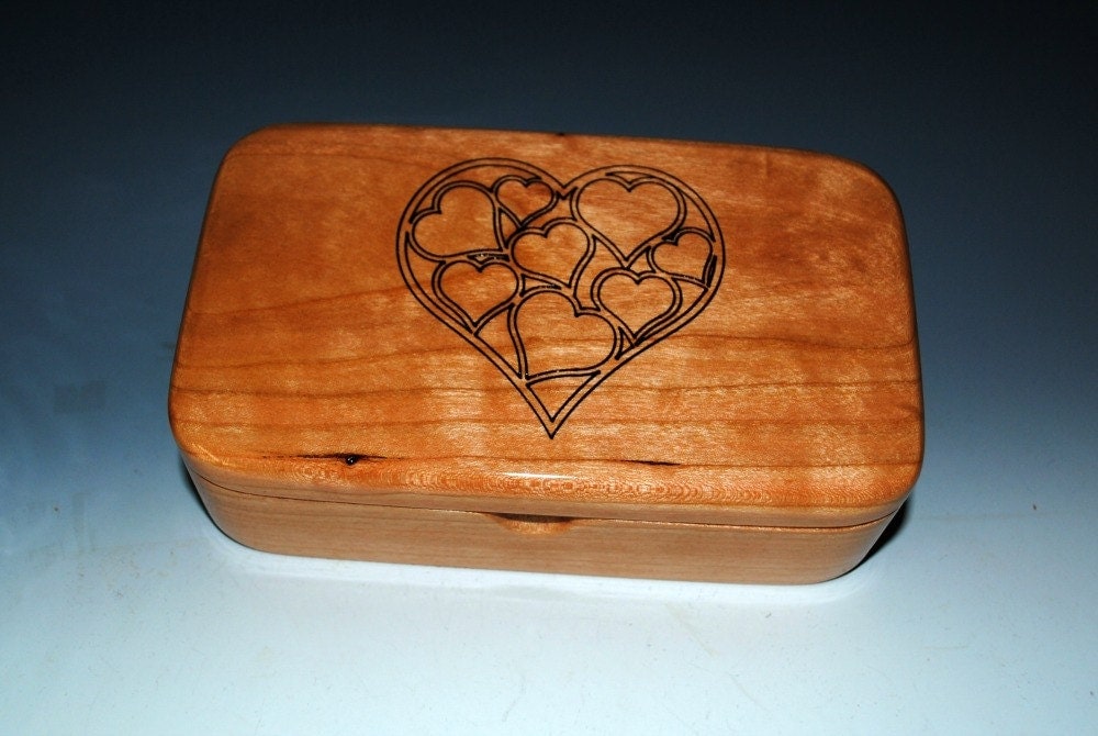 Hearts in a Heart Laser Engraving on a Cherry Wood Treasure Box, Gift ...