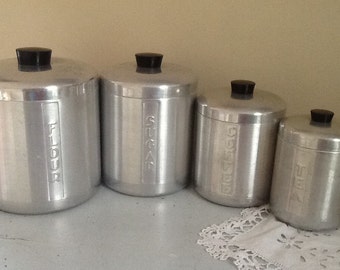 1950's Aluminum Canister Set / Vintage Canister Set / Antique Canister ...