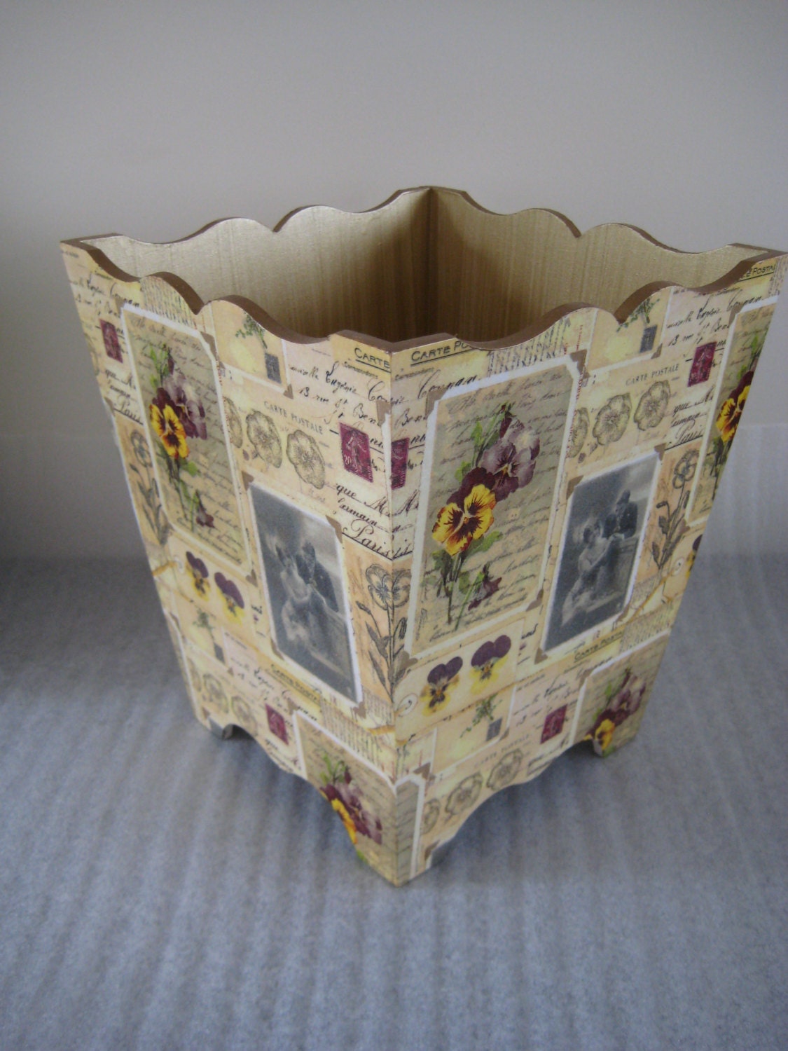 Victorian Waste Paper Bin Trash Can Handmade by crackpotscrafts
