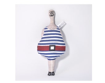 Stuffed Art Doll Strongman Blue soft textile handmade