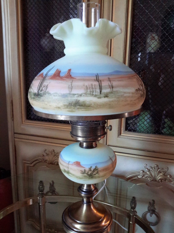 RARE FENTON LAMP Limited Edition Hand Painted Arizona Desert