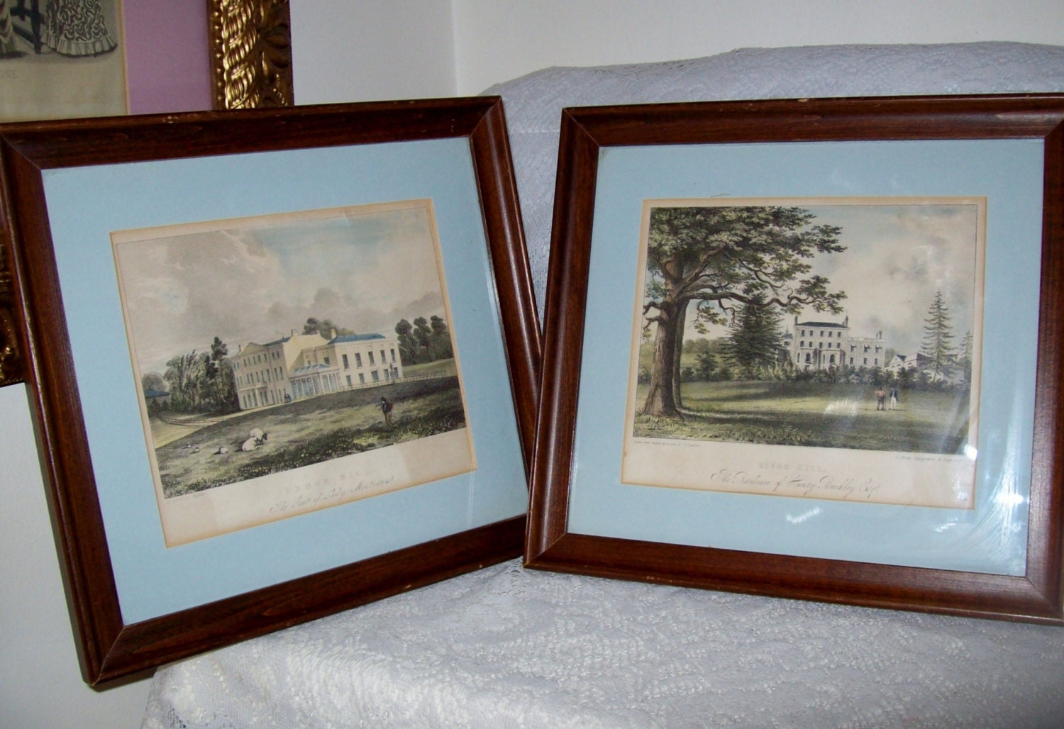 Antique 1830s Hand Colored English Lithographs Framed and