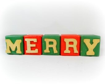 Merry Christmas Wood Blocks Letters Christmas Decoration Red Green