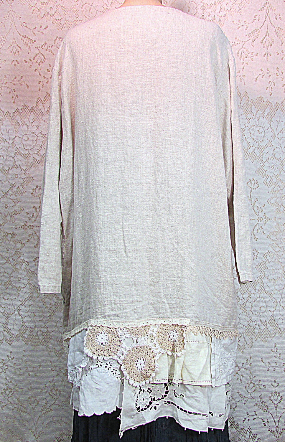 Size XL 1X Linen Top Boho Hippie Upcycled Upscaled by RevampReuse