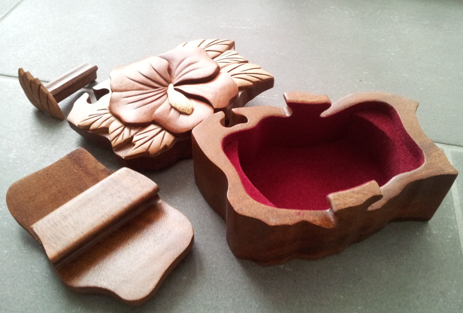 Vintage Wooden Box Puzzle 4 Piece Island Wood Collection Wedding Ring ...