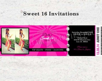 Ticket style Sweet 16 birthday invitations