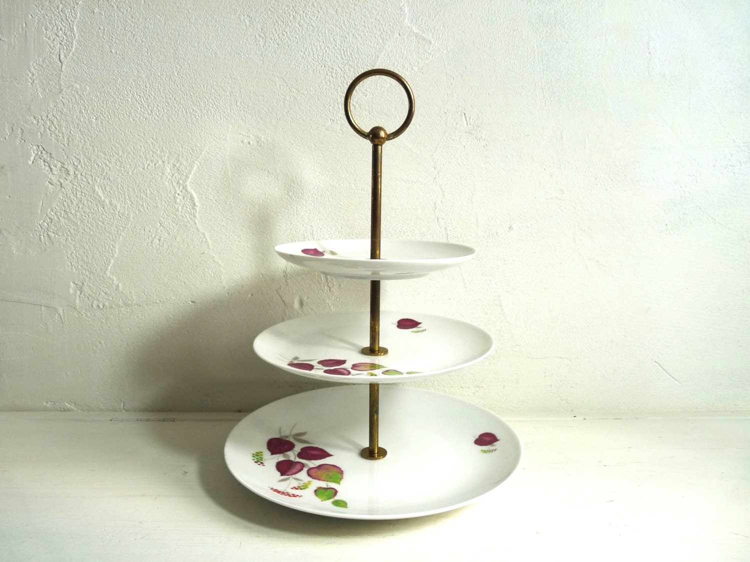 Vintage 3 TIERED CAKE STAND, German Porcelain Cake Tray, with Purple ...