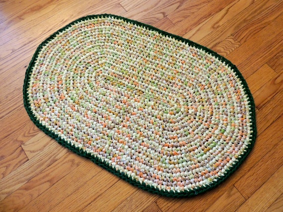 Items similar to Recycled Rag Rug - Oval in Yellow, Orange and Green on ...