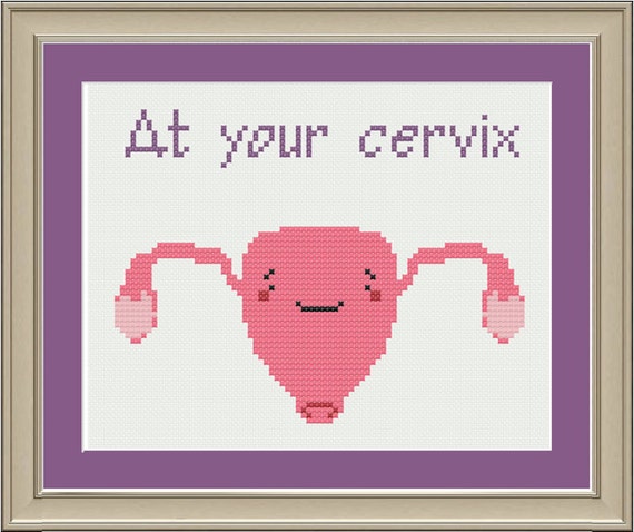 At your cervix: funny uterus cross-stitch pattern