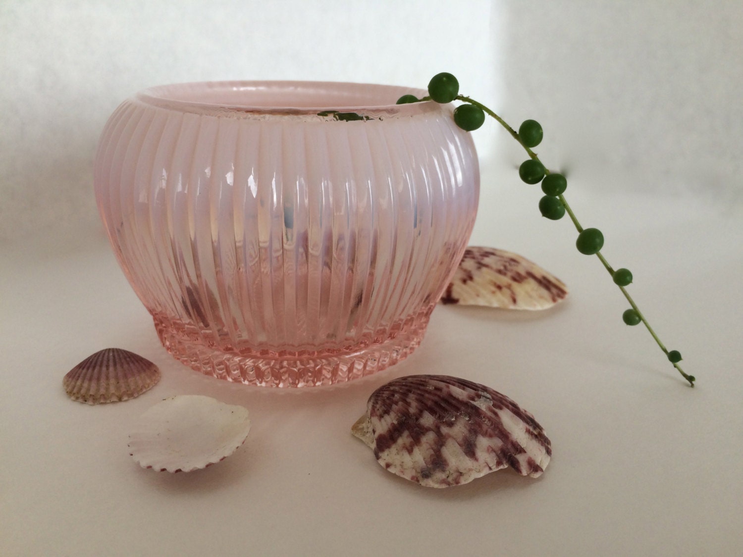 Fenton Pink Glass Vase White Frosted Ribbed Art Glass Bowl