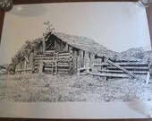 Items similar to 1957 Ray Eyerly Lithograph Old Barn Black & White Barn ...