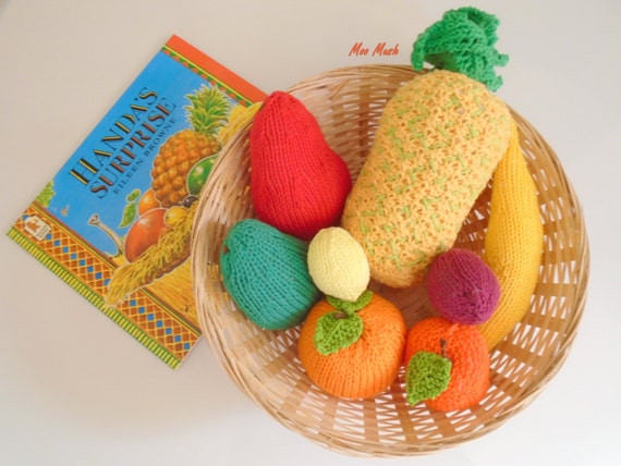 Hand knitted Handa's Surprise Toy Fruit Set with by MooMush