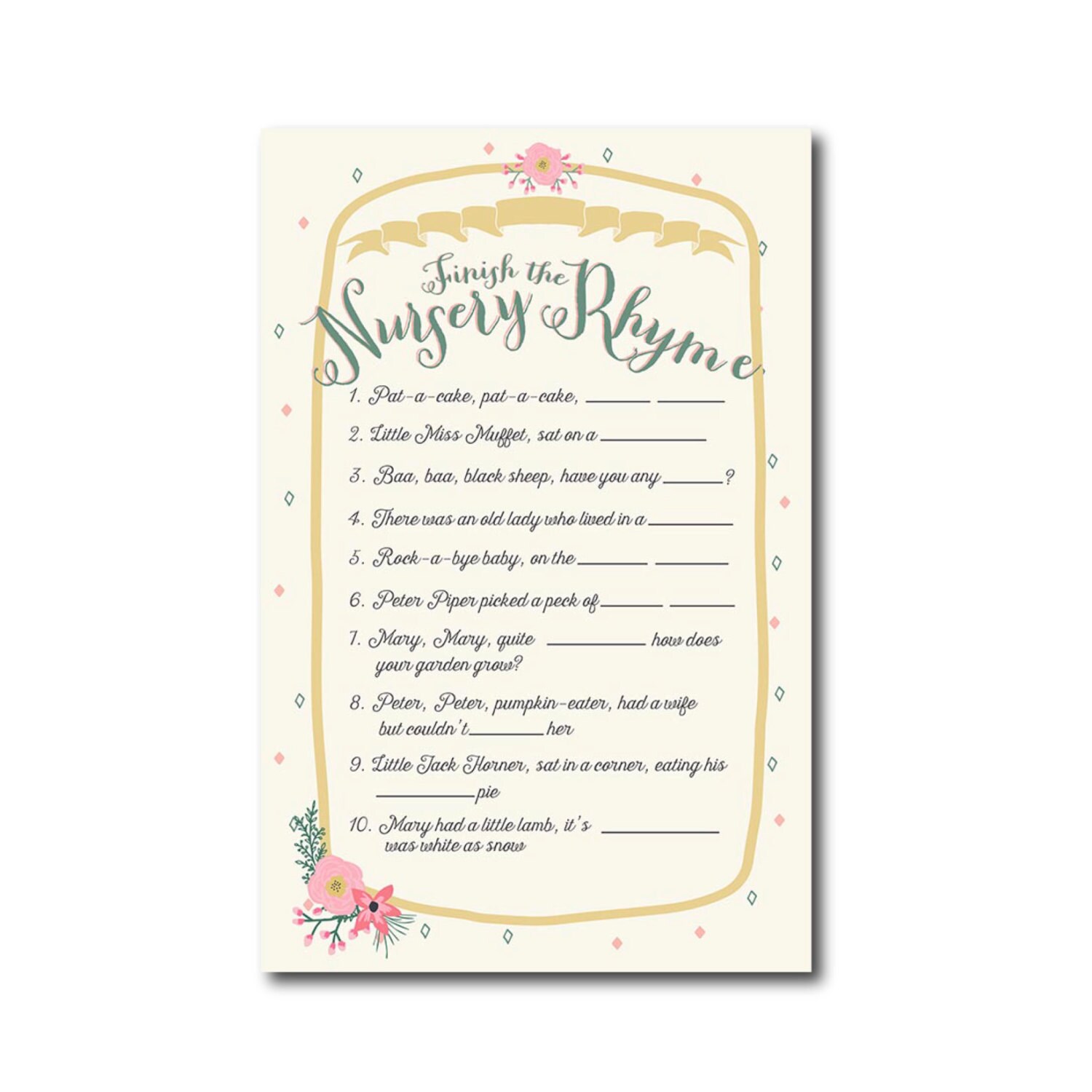 Floral Nursery Rhyme Baby Shower Game