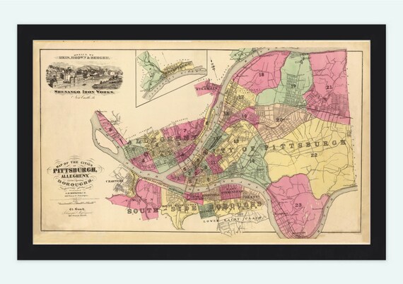 Old Map of Pittsburgh Allegheny 1872 Vintage map by OldCityPrints