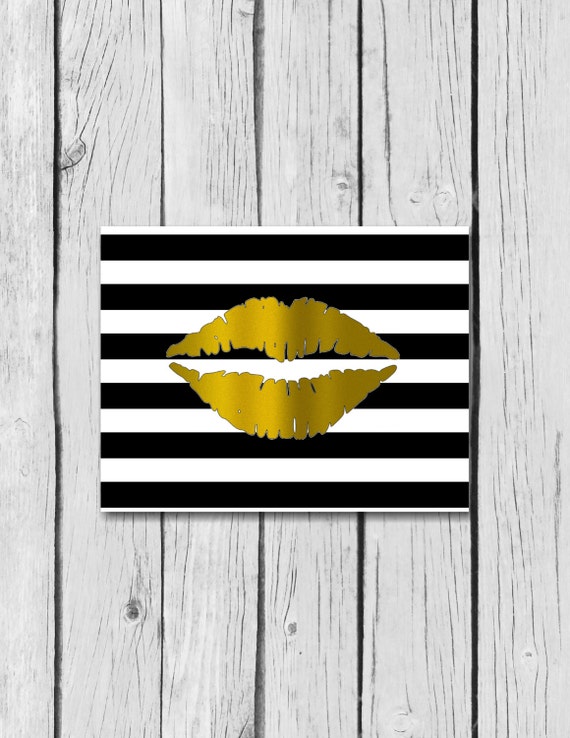 Items similar to Gold Foil Lips on Trendy Chevron, stripes or ...