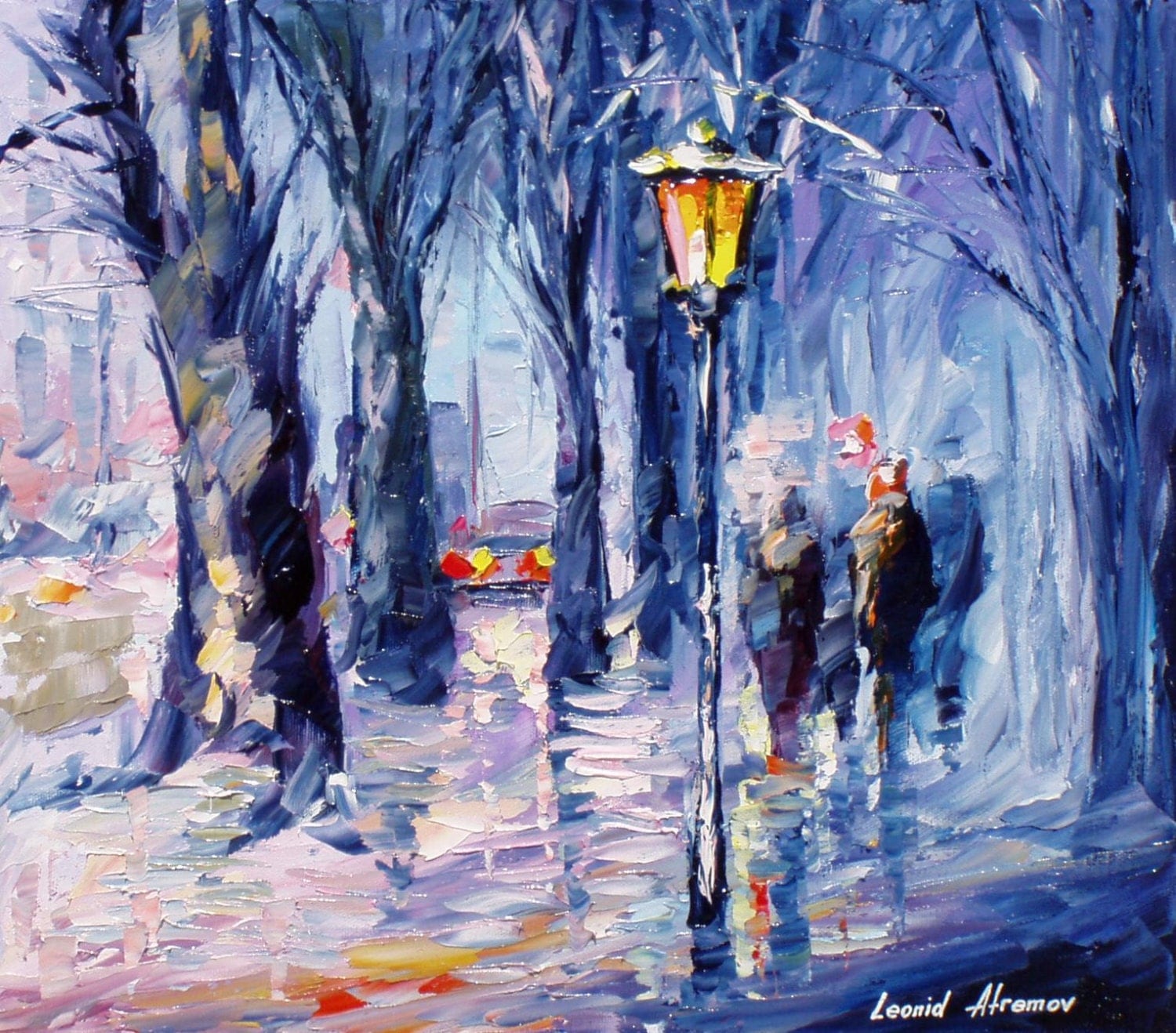 Leonid Afremov Famous Paintings Of Winter Violet Wall Art