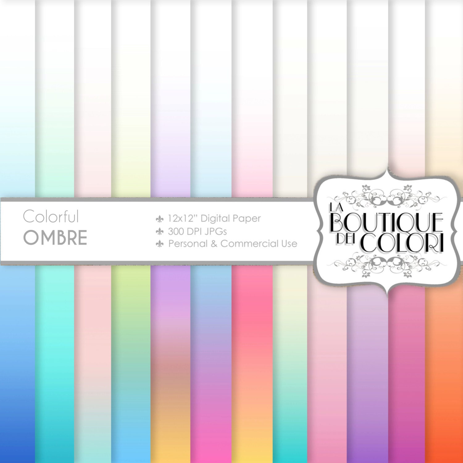 Pastel Ombre digital paper. Gradient digital papers: Soft