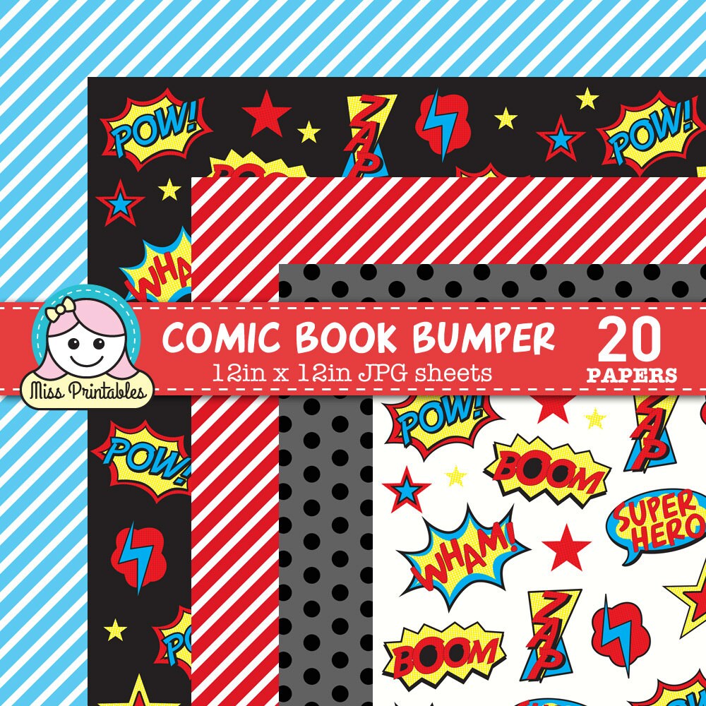 COMIC BOOK Superhero digital paper pack printable pattern