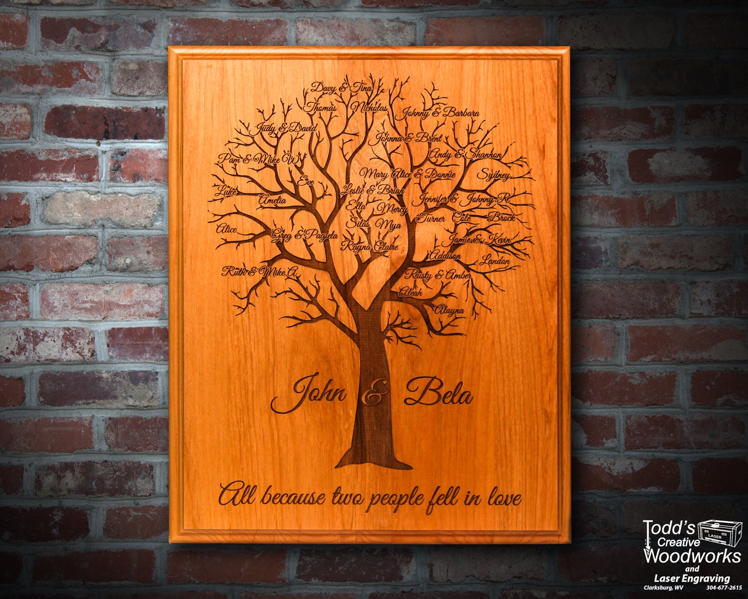Engraved Family tree on solid wood