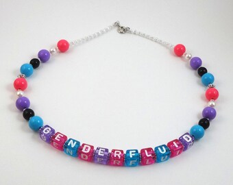 Genderfluid pink purple blue choker pastel beaded necklace flag colors ...