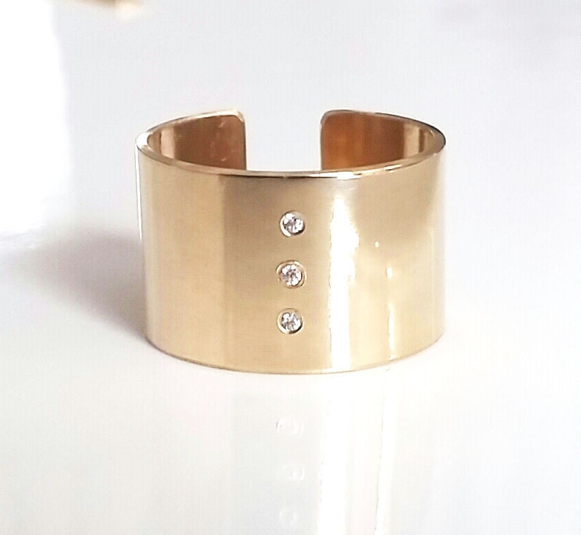 Wide Gold Diamond Ring Wide Gold Band Cuff Ring Gold
