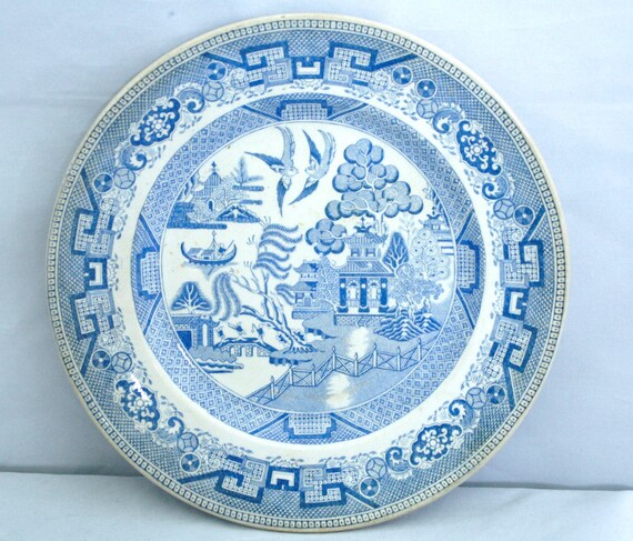 10 Antique Plate Blue Willow Pattern Diamond Mark