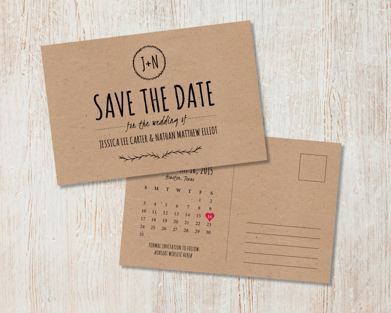 Rustic Wedding Save The Date Kraft Save The Date Rustic Save The Date 