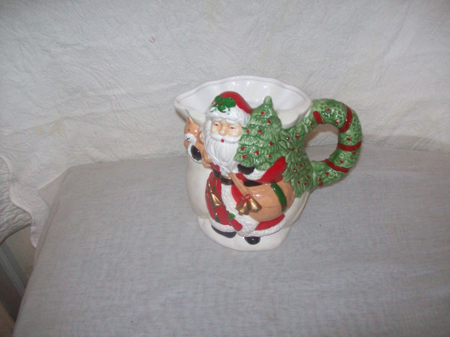 vintage santa claus christmas water/juice pitcher mug ceramic 7 ...