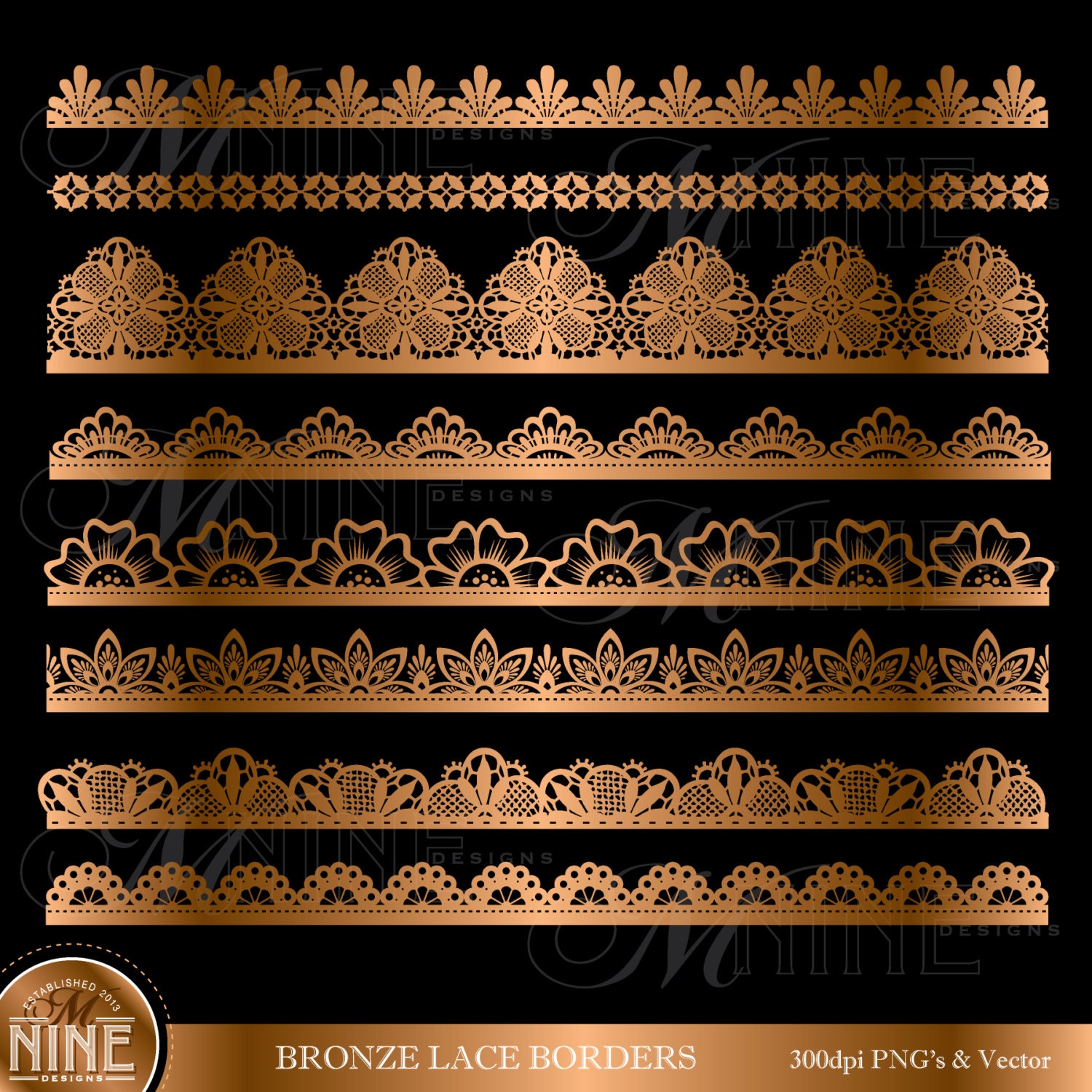BRONZE LACE BORDERS Digital Clipart Design Elements Edges