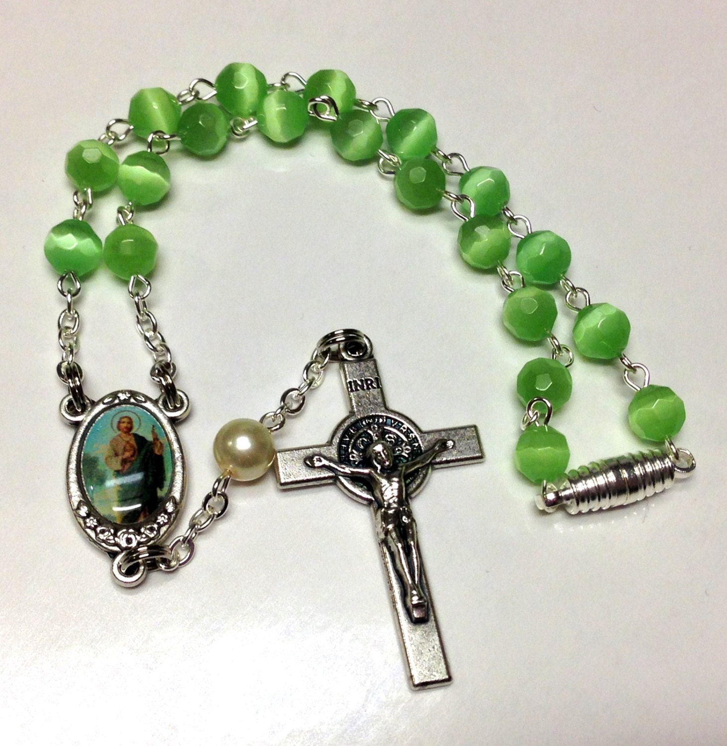 Saint Jude Auto Rosary/Car Rosary 2 Decades with Green Cats