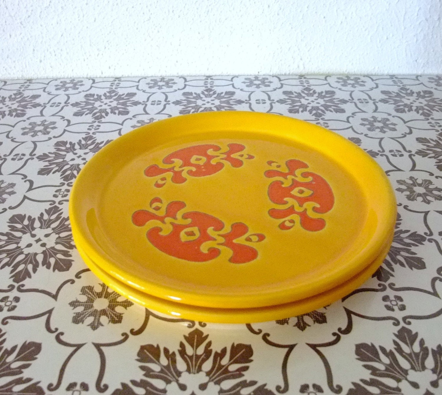 Vintage 60s 70s set of two yellow floral Schramberg Germany plates ...