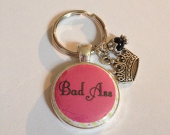 PINK Survivor keychain ... BAD ASS keychain for her, fun keychain crown ...