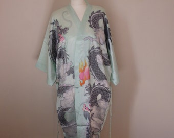 dragon Japanese kimono robe dress chinese dressing gown hand painted ...