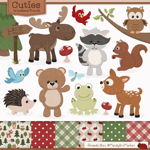 Cute Woodland Animals Clip Art & Papers Woodland Clipart