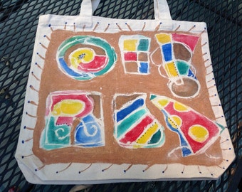 Canvas tote, zen doodle design, Ooak, hand painted bag, colorful ...