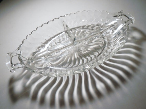 Vintage Fostoria Colony Relish Dish 3 sections clear glass