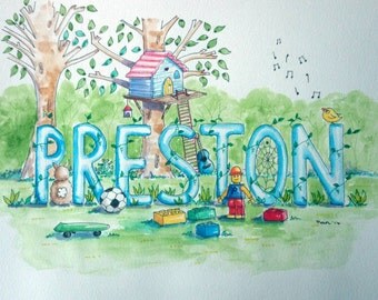 Popular items for watercolor name art on Etsy