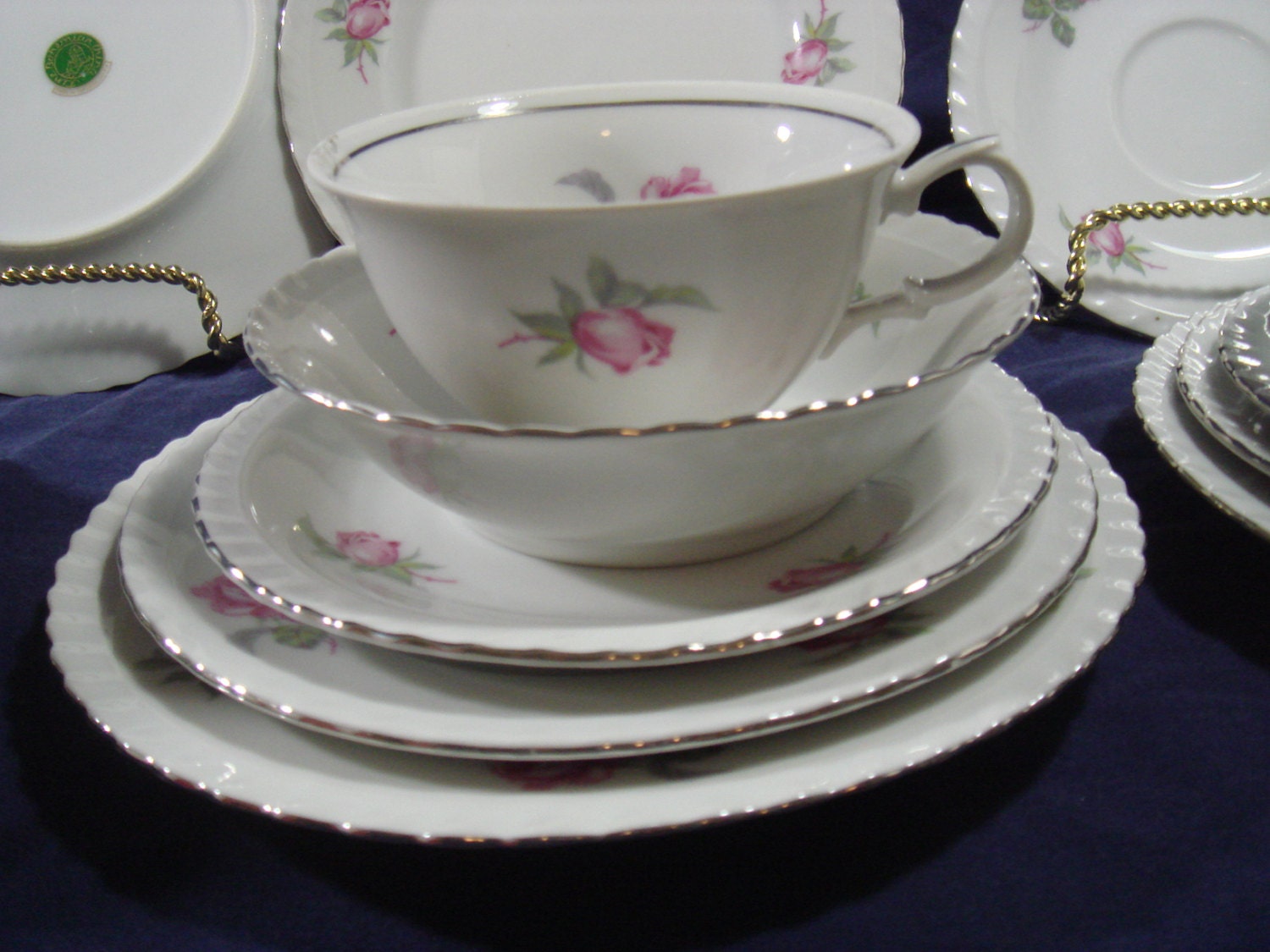 Bohemian Fine China Platinum trimmed Rose Patterned 20 pc Lunch Set ...
