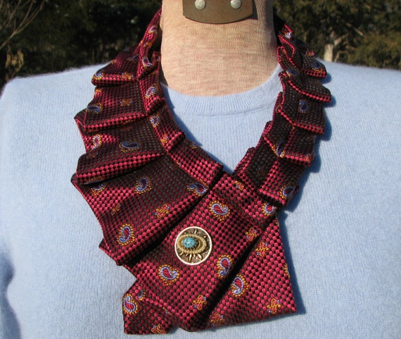 Pleated Silk Ascot Ruffled Neck Scarf Silk Necktie by TieTandem