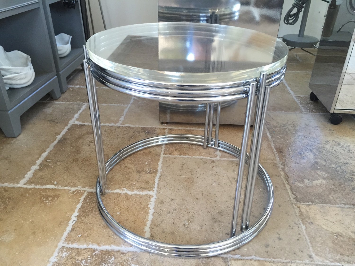 Vintage Mid Century Modern Set of 3 Chrome Round Stacking Side Tables ...