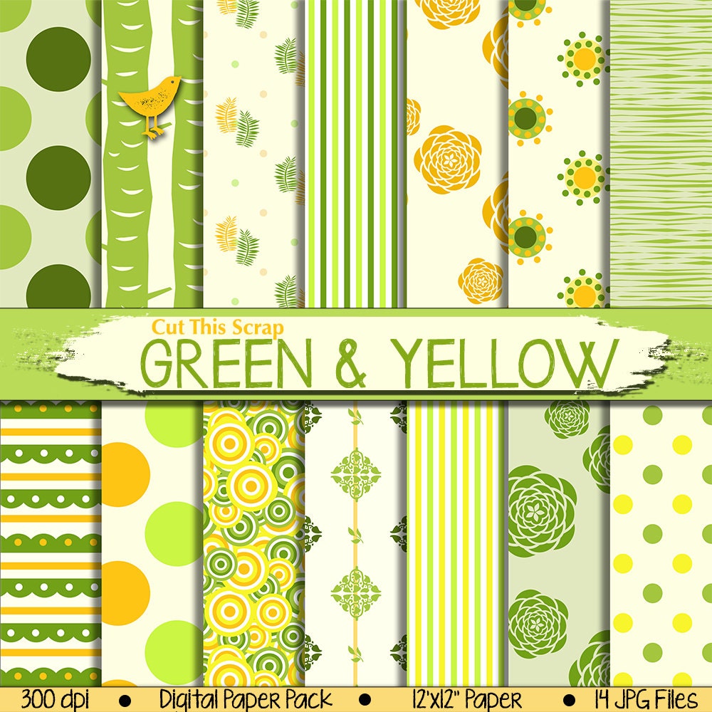 Green & Yellow Digital Paper: green lime yellow dark green