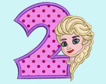 Elsa Face embroidery applique design, Frozen queen 2nd birthday machine ...
