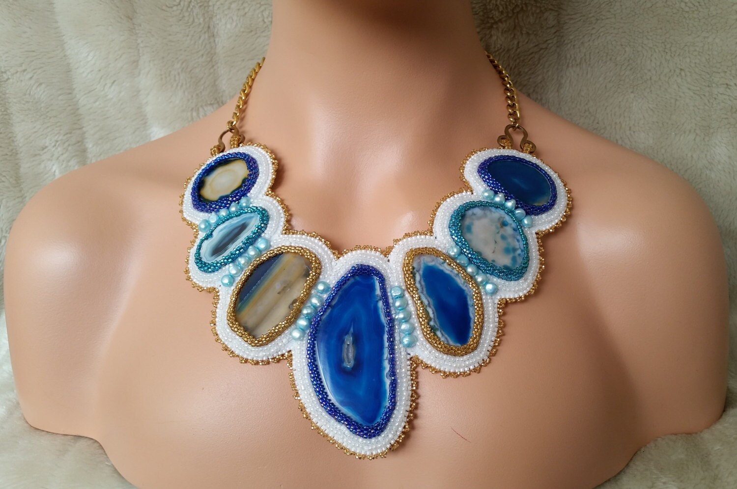 Large Agate Necklace Statement Necklace by UrbanCoutureJewelry