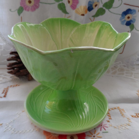 MALING Pottery Vintage China Green Sundae Dish Bowl