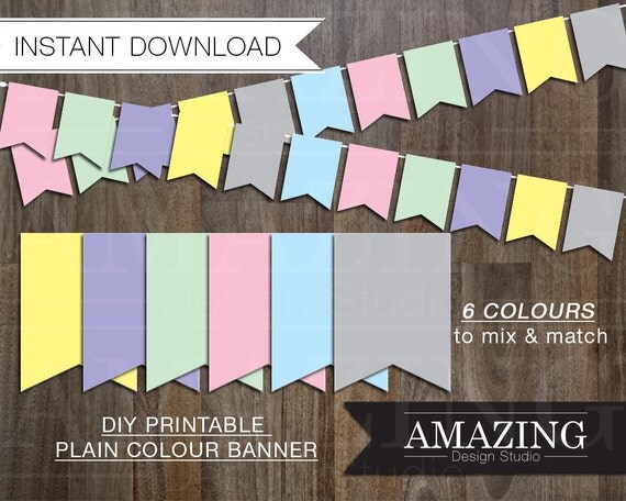 Pastel Color Banner: DIY Printable Instant Download. Birthday