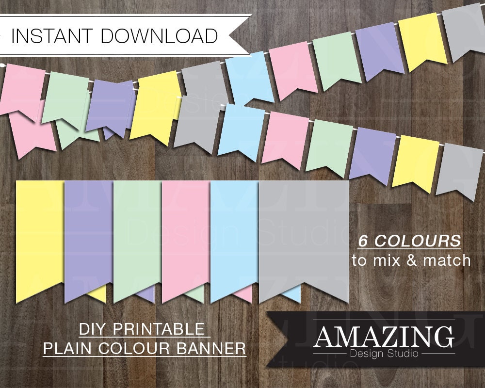 Pastel Color Banner: DIY Printable Instant Download. Birthday