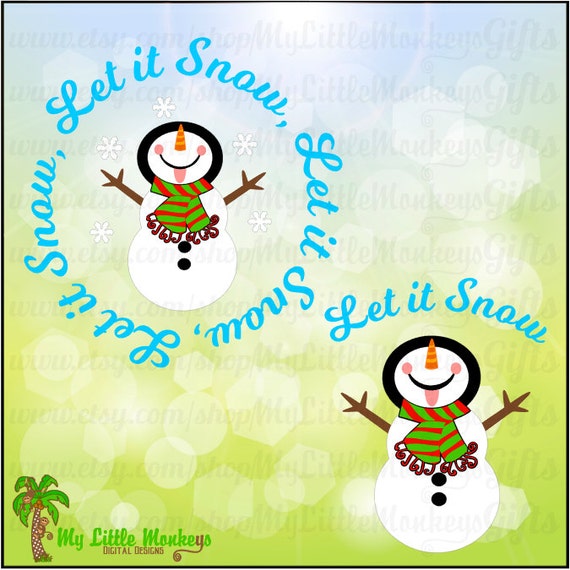 Let it Snow Snowman Catching Snowflakes Design Digital Clipart